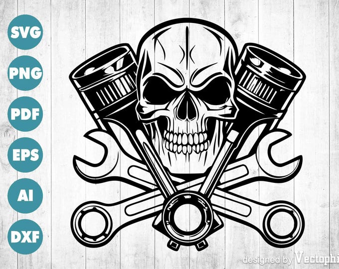 Skull Mechanic SVG PNG, Mechanic Skull Clipart, Garage Car Repair SVG ...