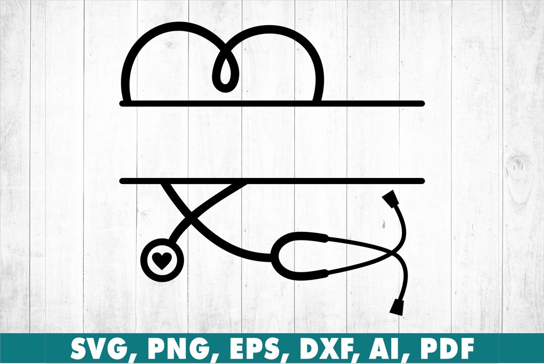 Heart Stethoscope Split Monogram Name Frame, SVG, PNG, Vector Design ...