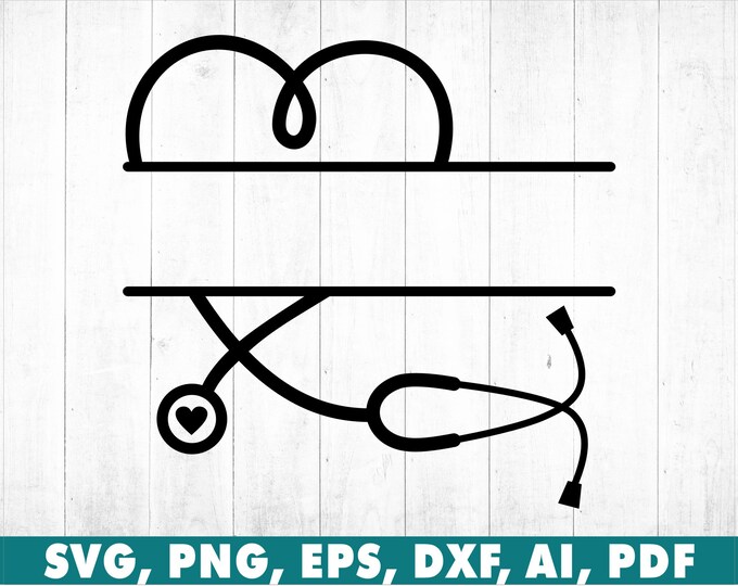Heart Stethoscope Split Monogram Name Frame, SVG, PNG, Vector Design ...