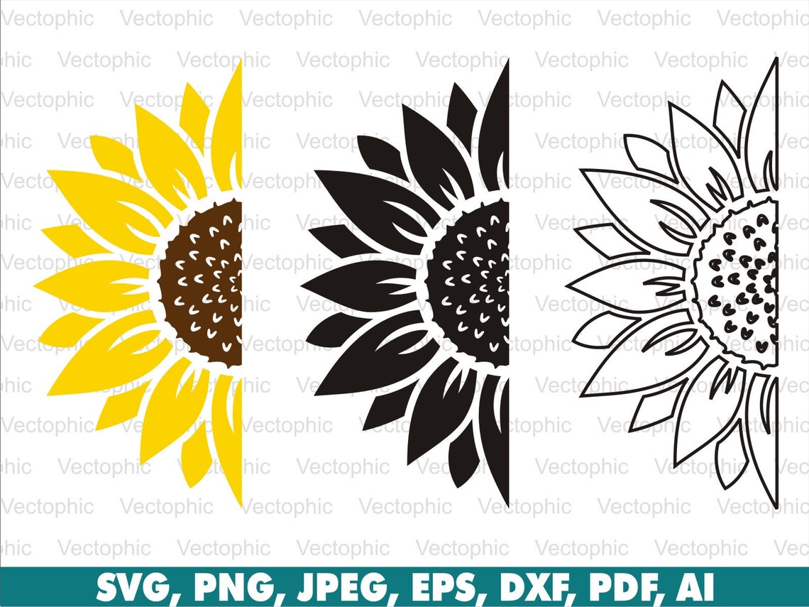 Half Sunflower Svg, Half Sunflower Clipart, Half Sunflower Silhouette ...