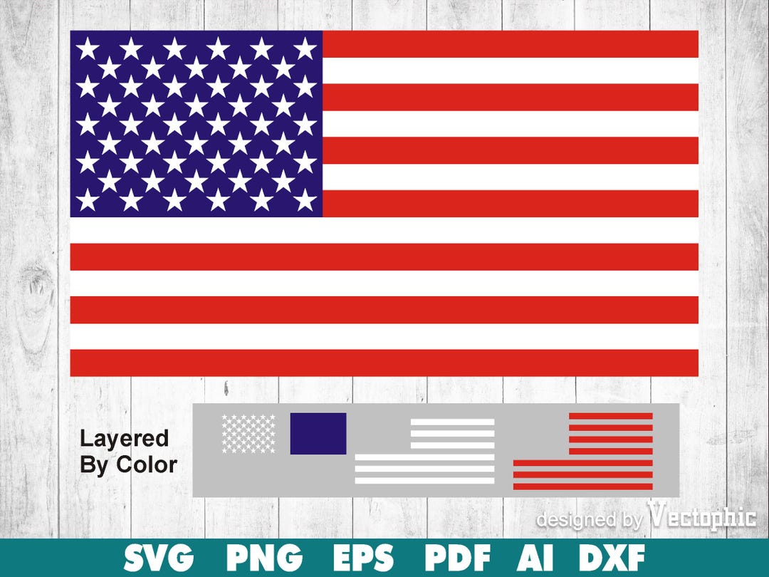 American Flag Svg Png Dxf Eps Pdf | USA Flag Layered Color Design for ...
