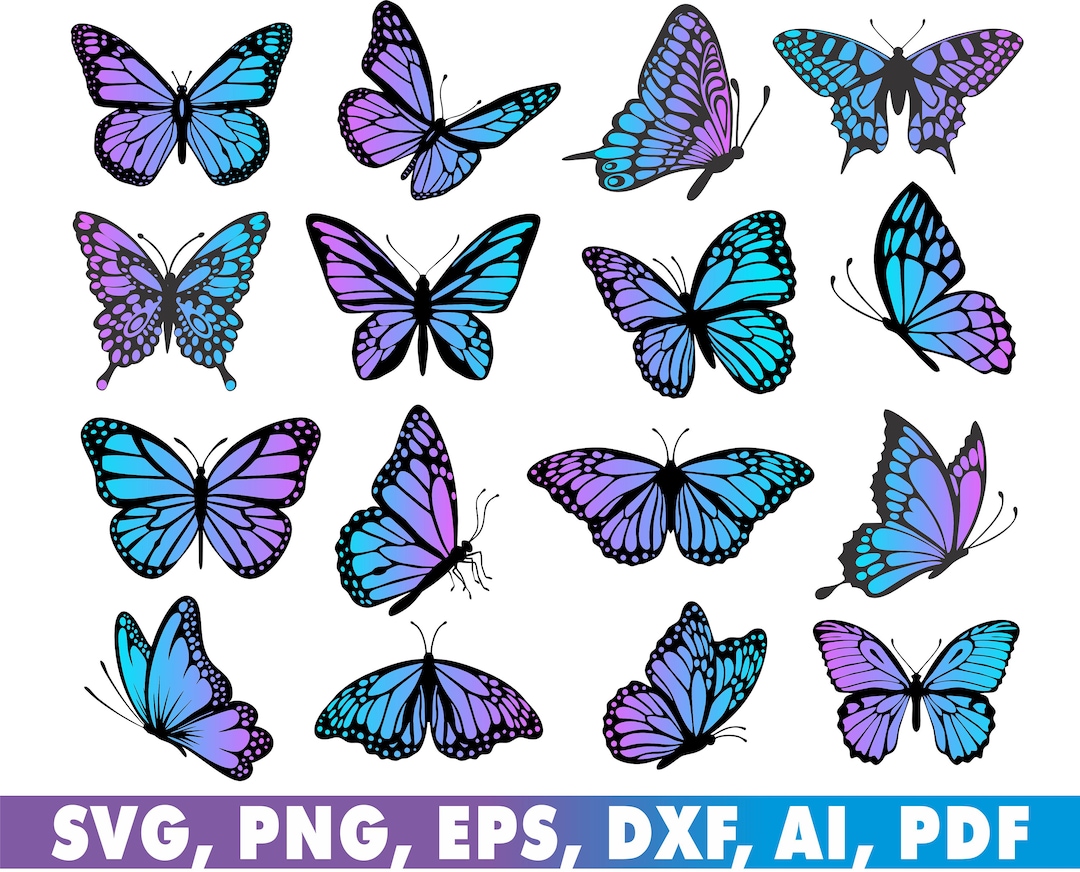 16 Light Purple Pink Blue Black Layered Butterflies SVG, Butterfly Svg ...