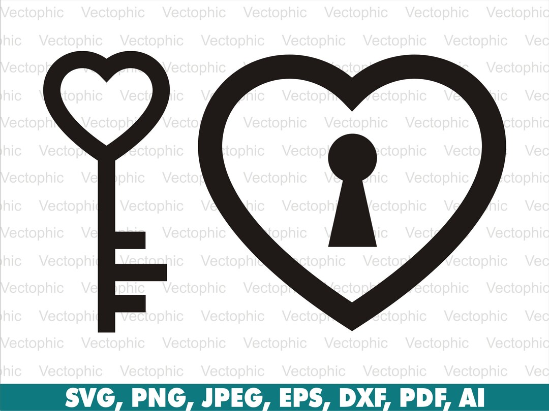 Love Lock and Key Svg, Heart Lock Symbol Svg, Clipart, Vector, Cut File ...