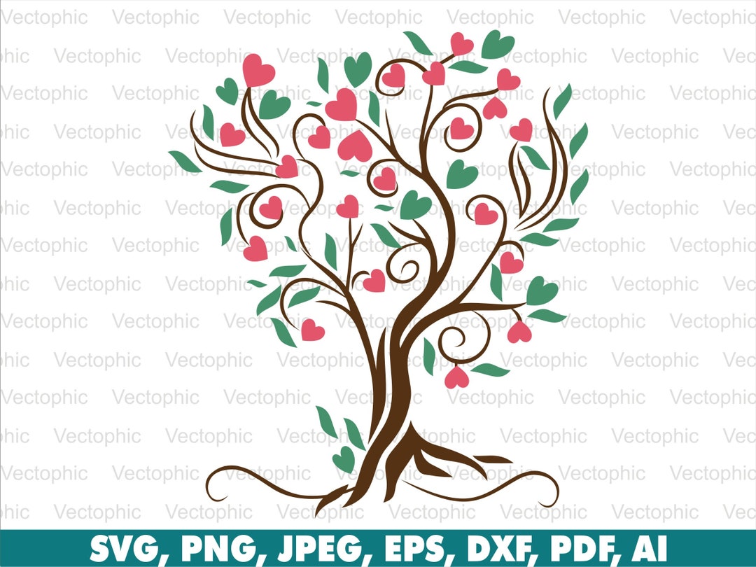 Love Tree Svg, Heart Tree Symbol Png, Vector, Design, Cricut ...