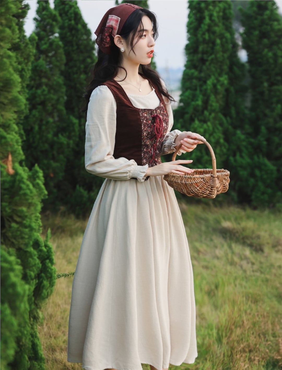 French Style Prairie Cotton Linen Lawn Dress Woman Medieval Cottagecore ...