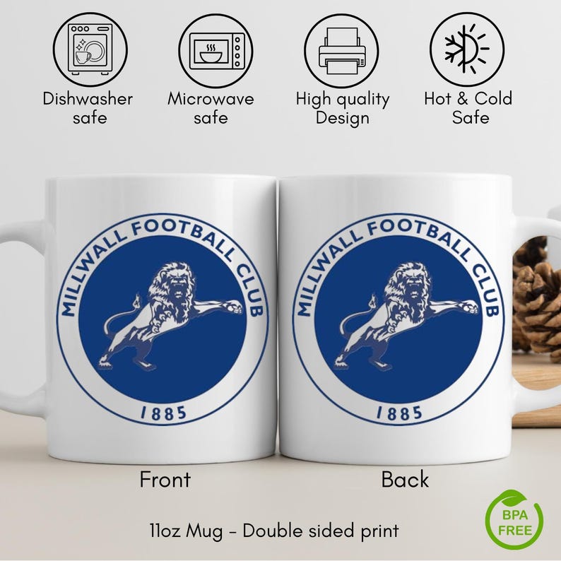 Millwall FC Mug | Original Club Logo Front & Back | Football Gift for ...