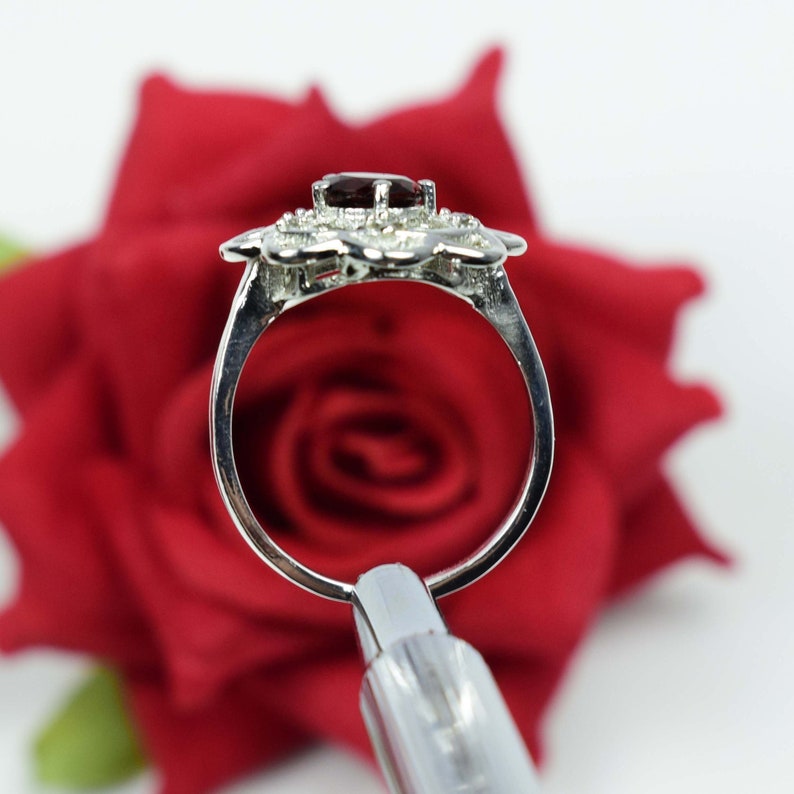 Flower Red Garnet Ring, 925 Sterling Silver Ring, Red Stone Ring ...