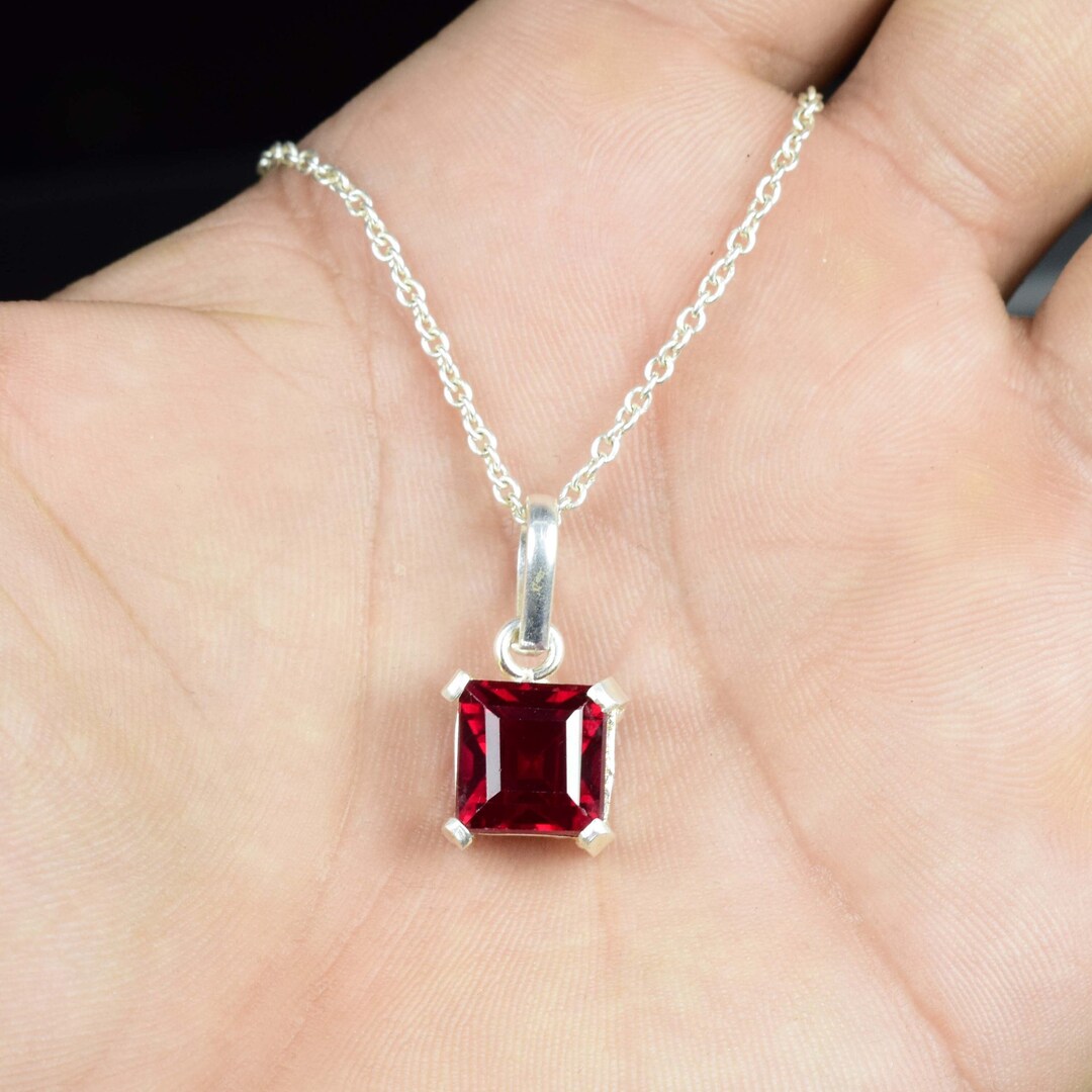 Wholesale Natural Red Ruby Square Cut Gemstone Silver Necklace, Ruby ...