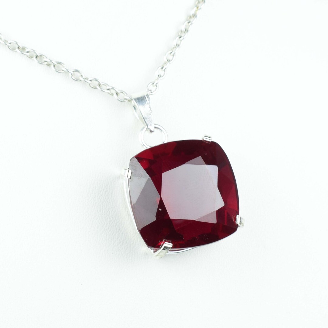 Genuine Red Ruby Cushion Cut Gemstone Necklace, Natural Red Ruby ...