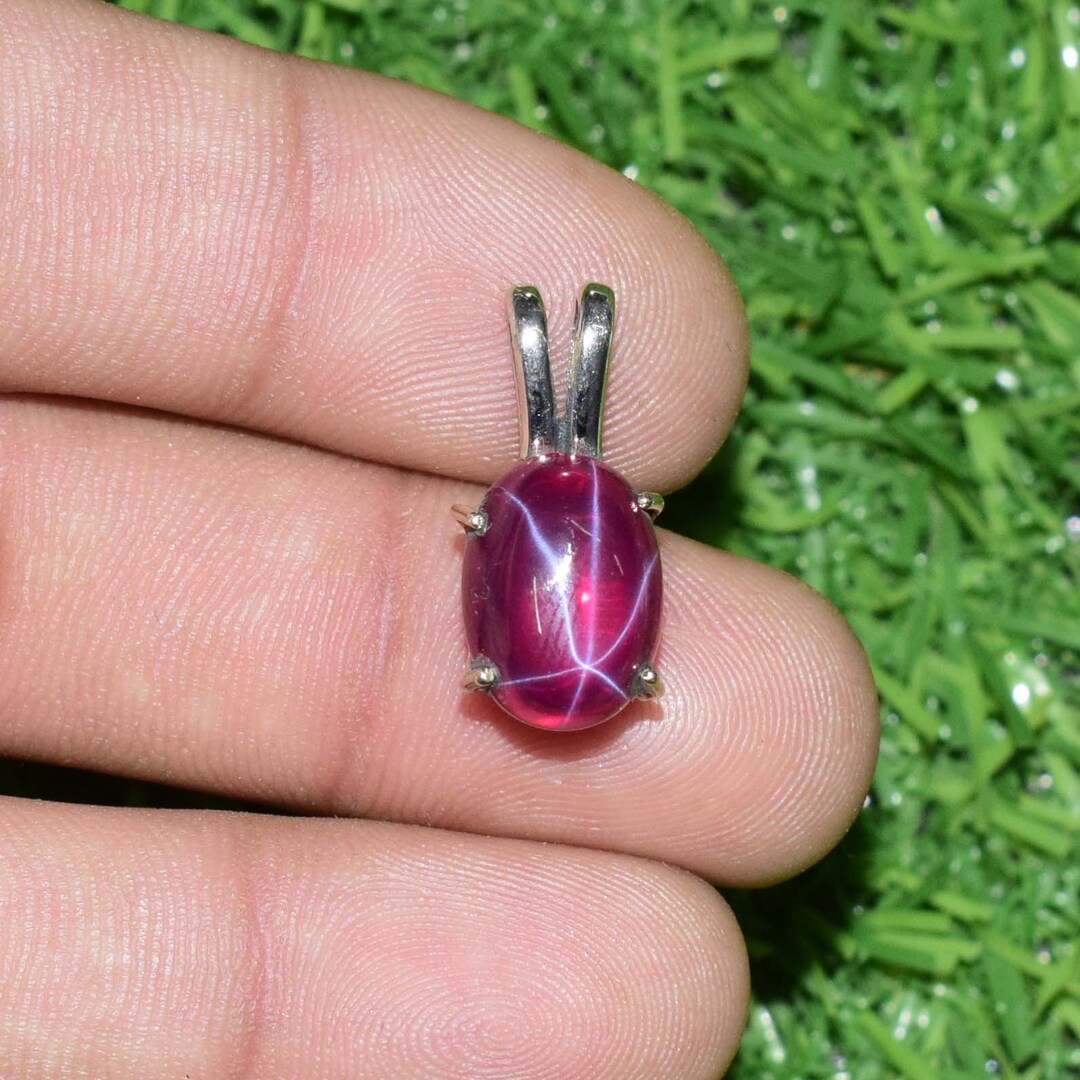 Red Star Ruby Gemstone Pendant, 925 Solid Sterling Silver Necklace ...
