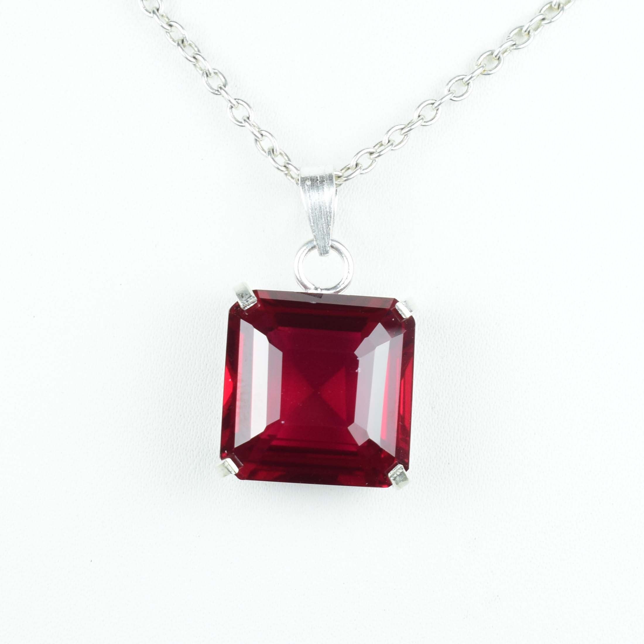 Genuine Red Ruby Square Cut Gemstone Necklace, Natural Red Ruby Pendant ...