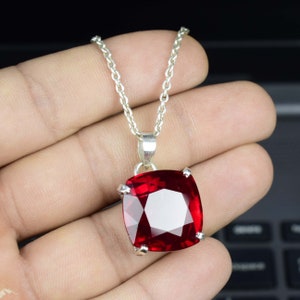 Solitaire Ruby Pendant | Necklace | 925 Sterling Silver Ruby Necklace | Gemstone Pendant ...