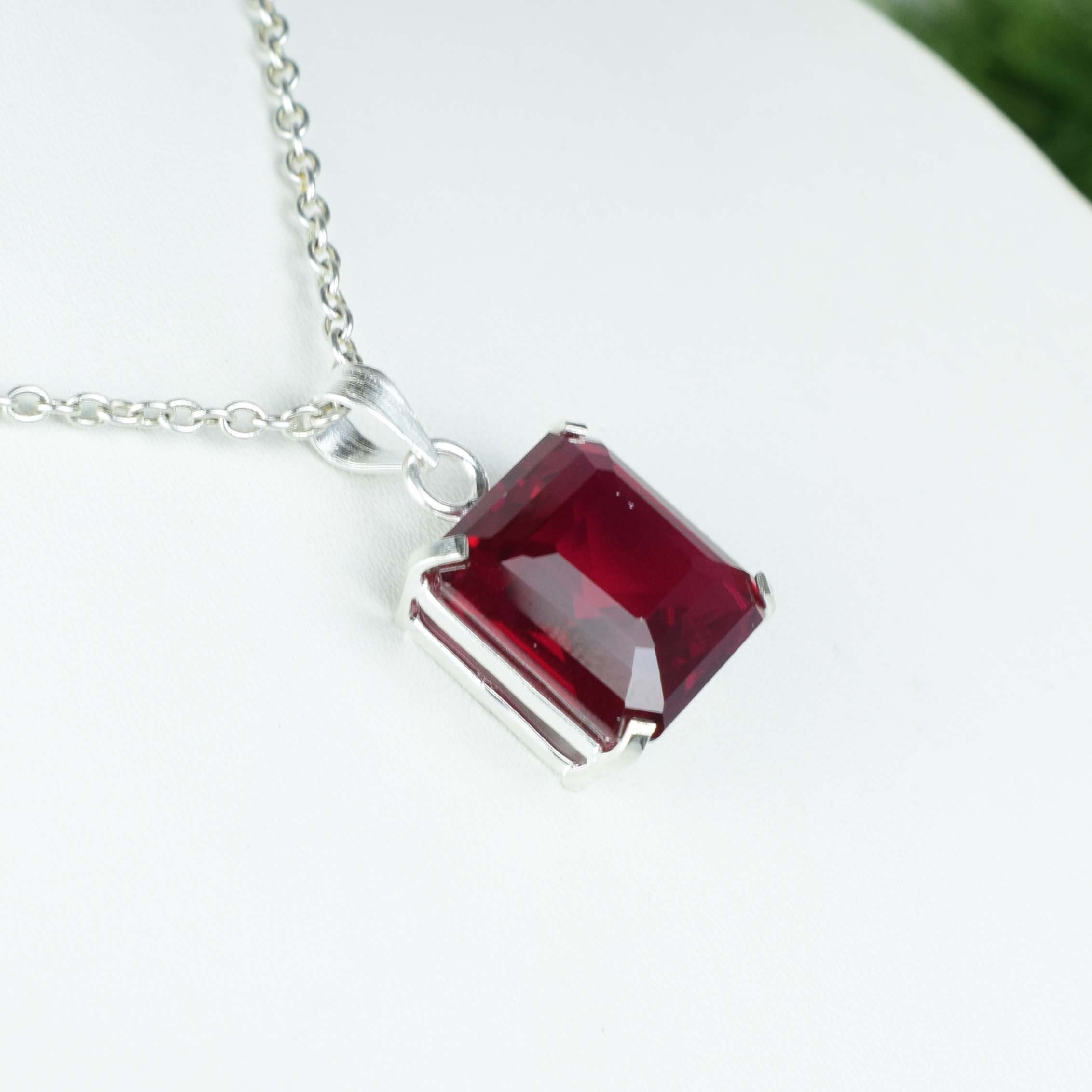 Genuine Red Ruby Square Cut Gemstone Necklace, Natural Red Ruby Pendant ...