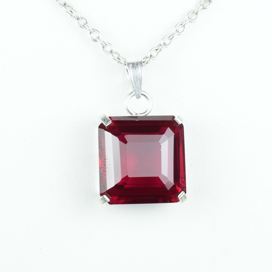Genuine Red Ruby Square Cut Gemstone Necklace, Natural Red Ruby Pendant ...