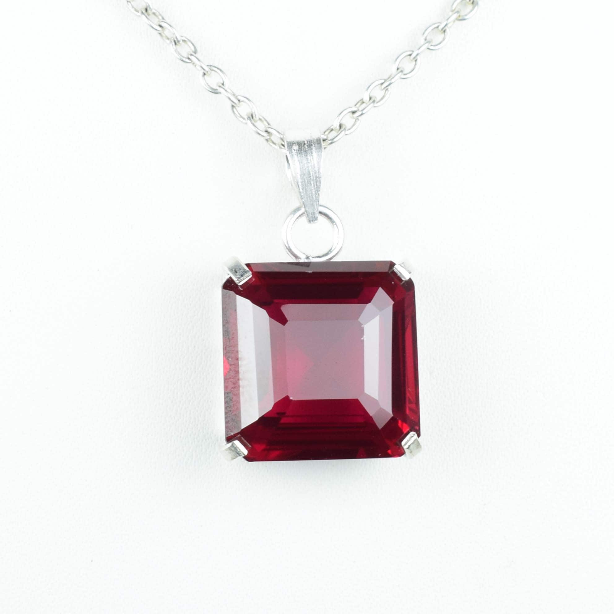 Genuine Red Ruby Square Cut Gemstone Necklace, Natural Red Ruby Pendant ...
