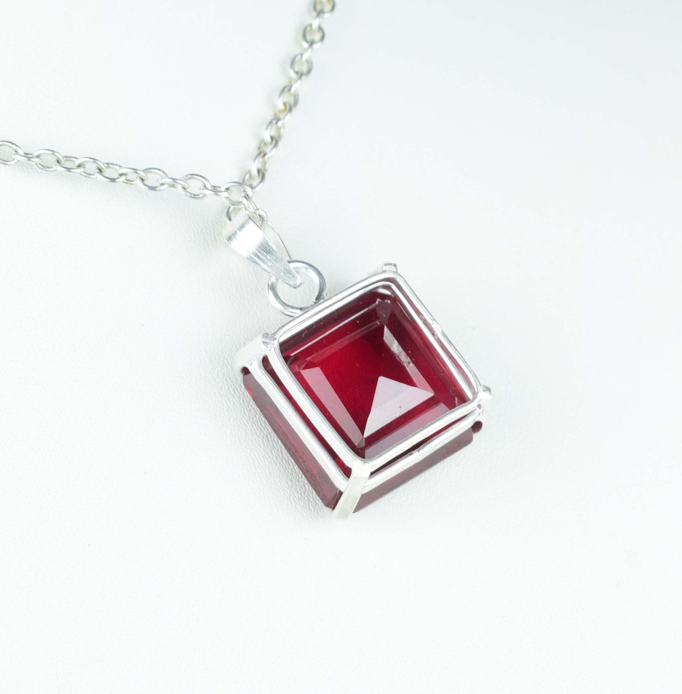 Genuine Red Ruby Square Cut Gemstone Necklace, Natural Red Ruby Pendant ...