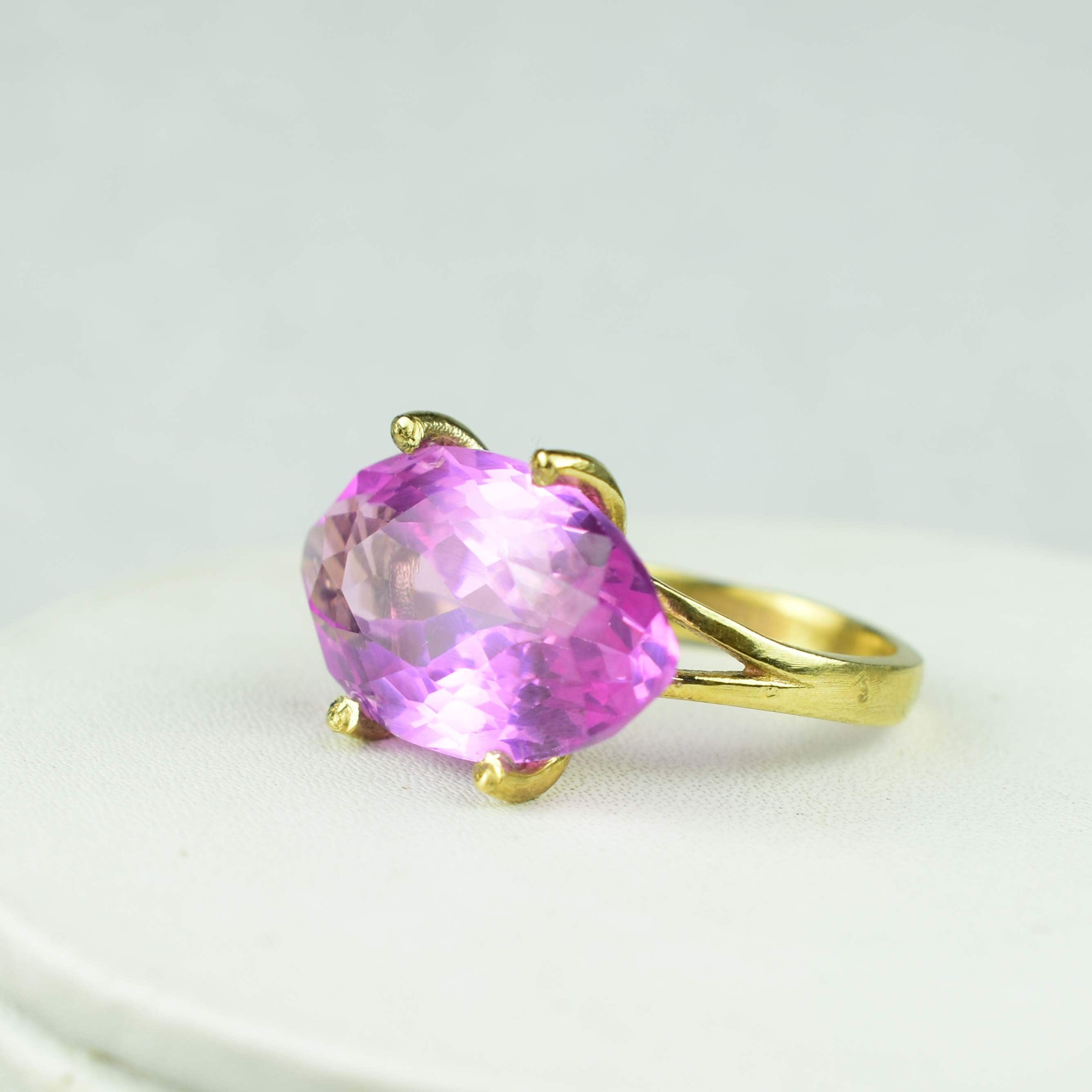 Natural Pink Kunzite 14K Gold Plated Ring, 925 Sterling Silver Gemstone ...