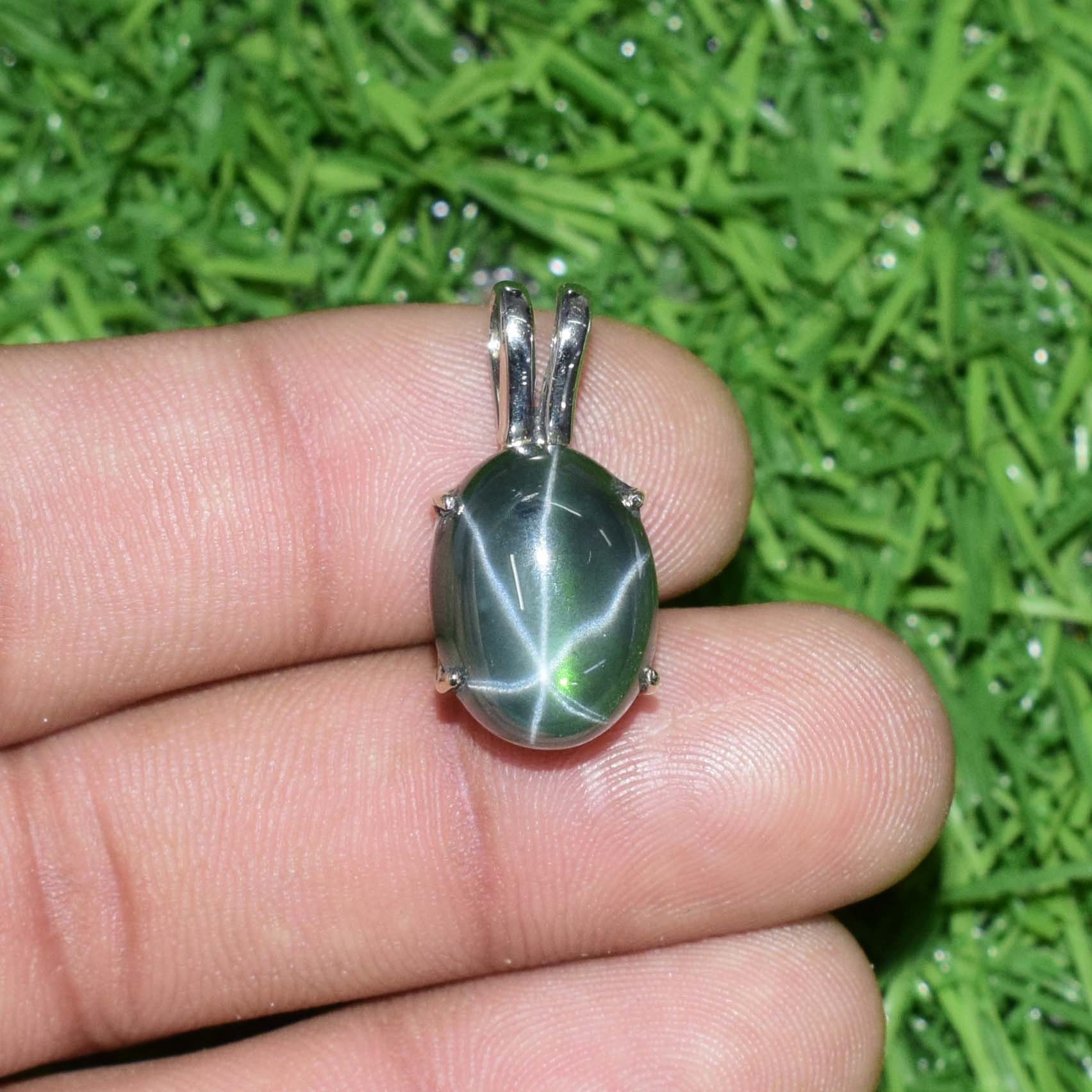 AAA Quality Green Star Sapphire 925 Sterling Silver Pendant, Green Star ...