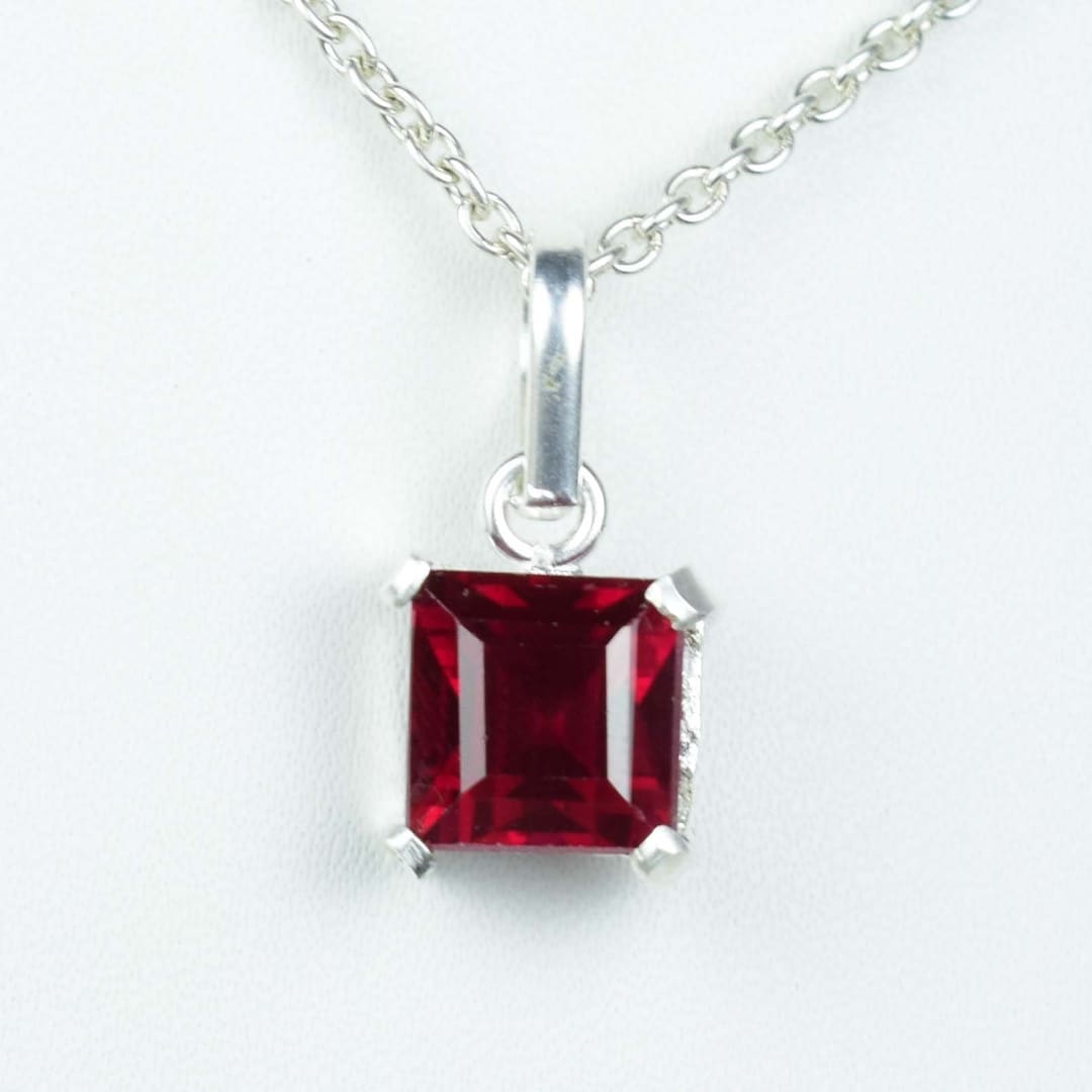 Natural Red Ruby Gemstone Necklace, Red Ruby Asscher Cut 925 Silver ...