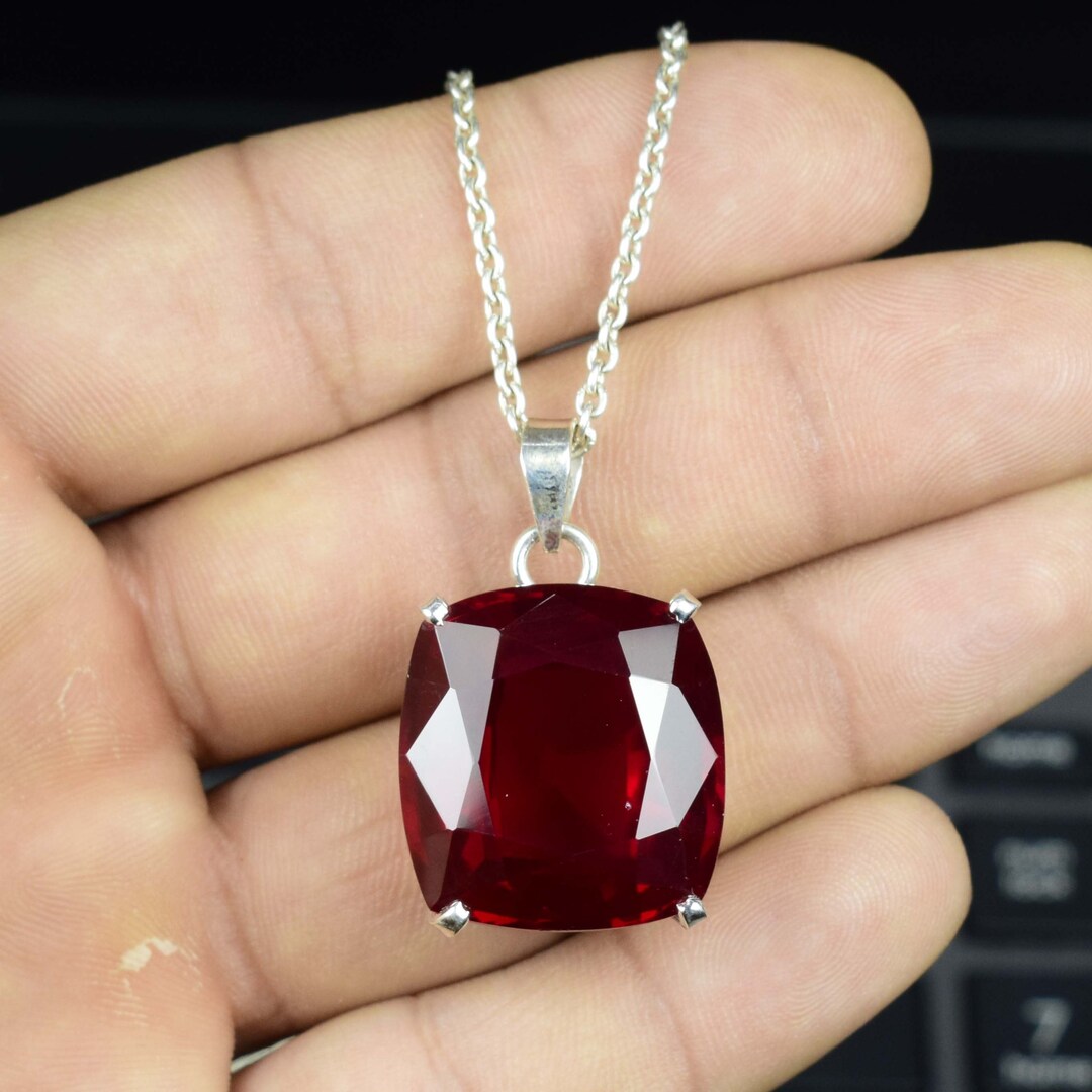 Pigeon Blood Red Ruby Pendant Necklace, Red Ruby, July Birthstone, Sterling Silver Pendant for ...