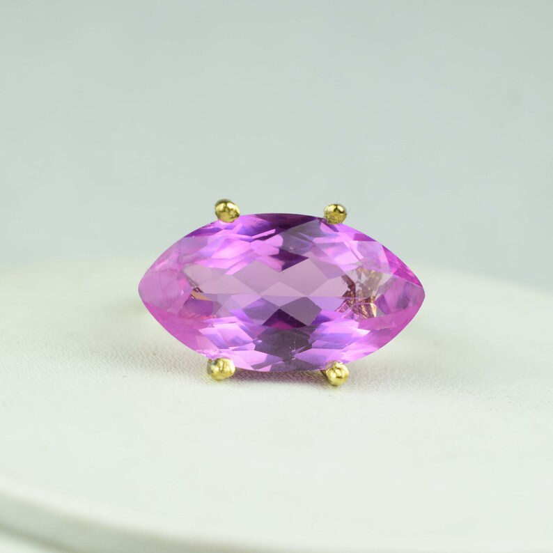 Natural Pink Kunzite 14K Gold Plated Ring, 925 Sterling Silver Gemstone ...