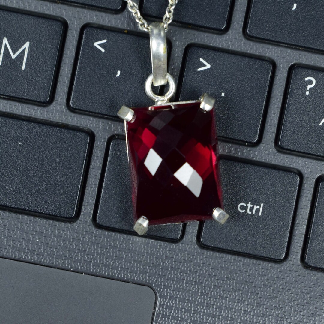 Handmade Natural Red Ruby Checker Cut Necklace With 14K Gold Plated ...