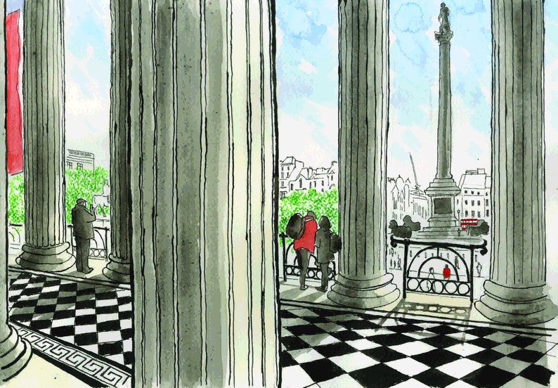 Trafalgar Square and National Gallery London Illustration Art - Etsy
