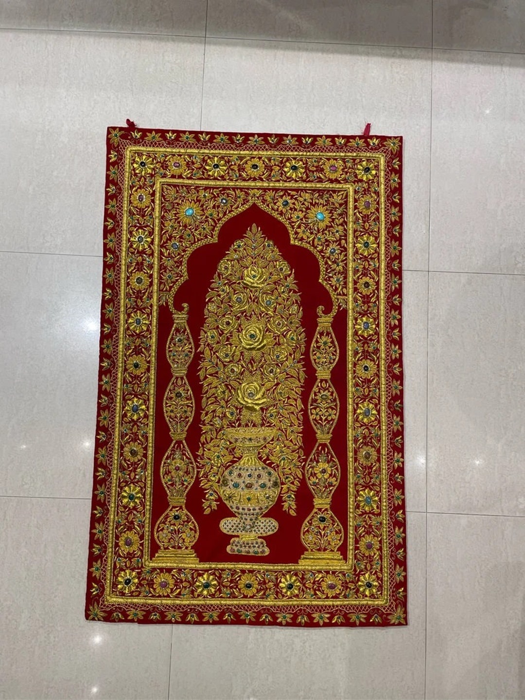 Buy Zardozi Embroidery Wall Hanging Zari Carpet Trim Work Carpet Floral ...