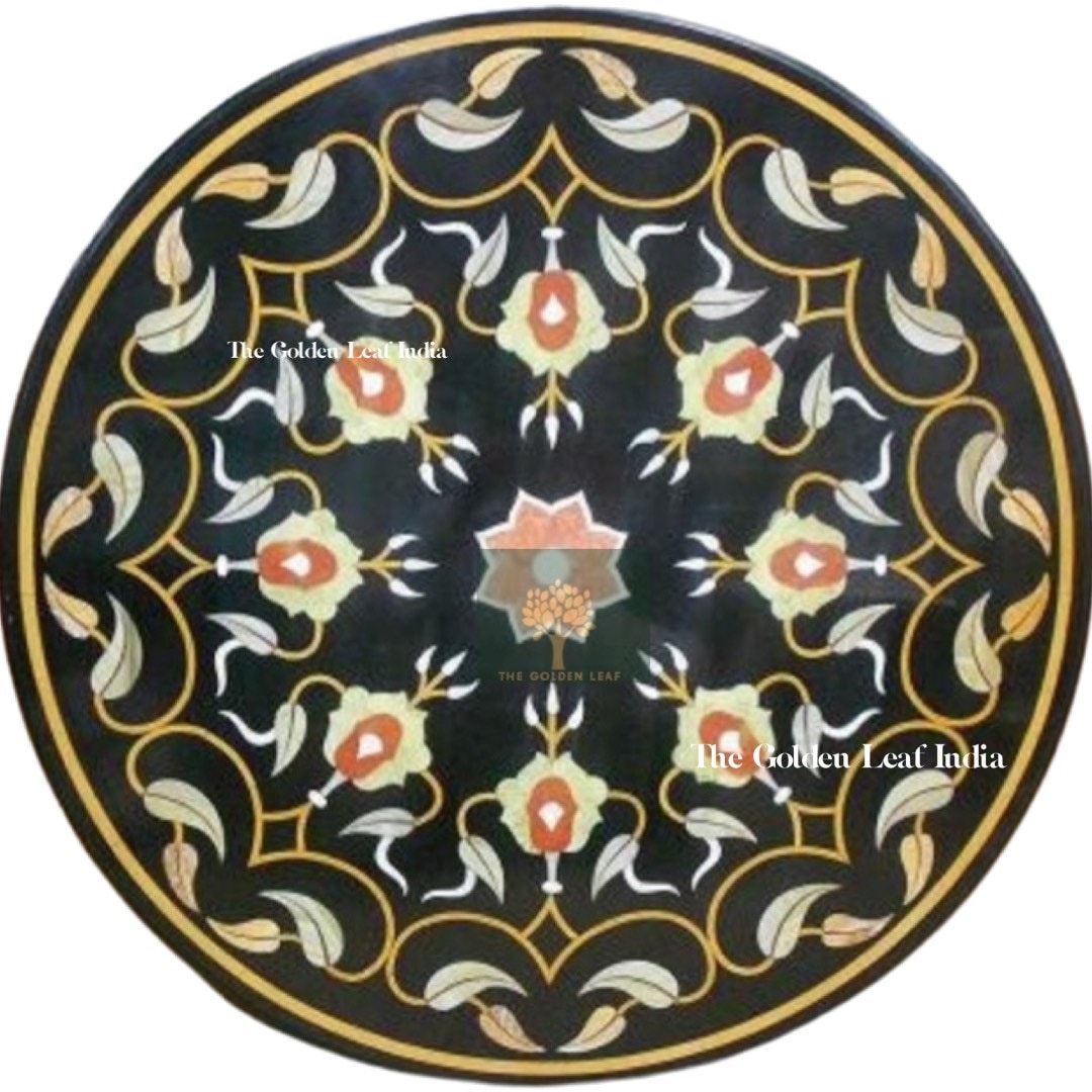 Pietra Dura Lotus Design Table, Lotus Inlay Table Top, Semi Precious ...