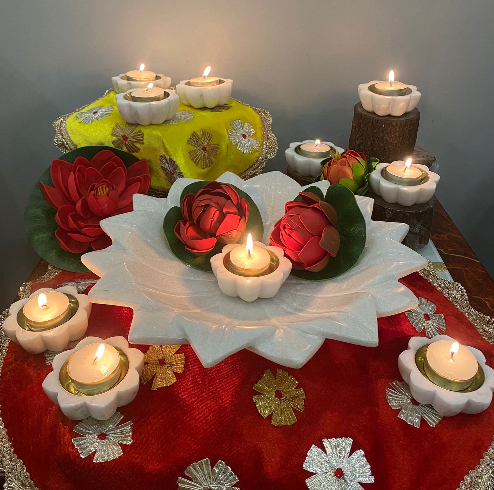 Set of 5 Customized White Marble Decor Diyas Marble Tea Light Candle ...