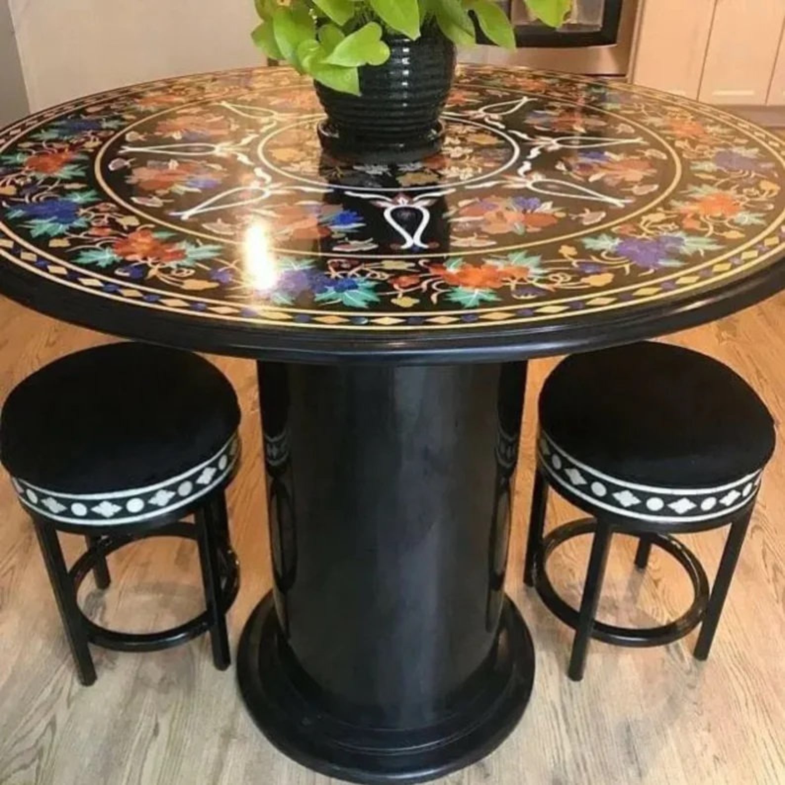 Pietra Dura Table, Black Marble Table, Semi Precious Floral Inlay Work ...