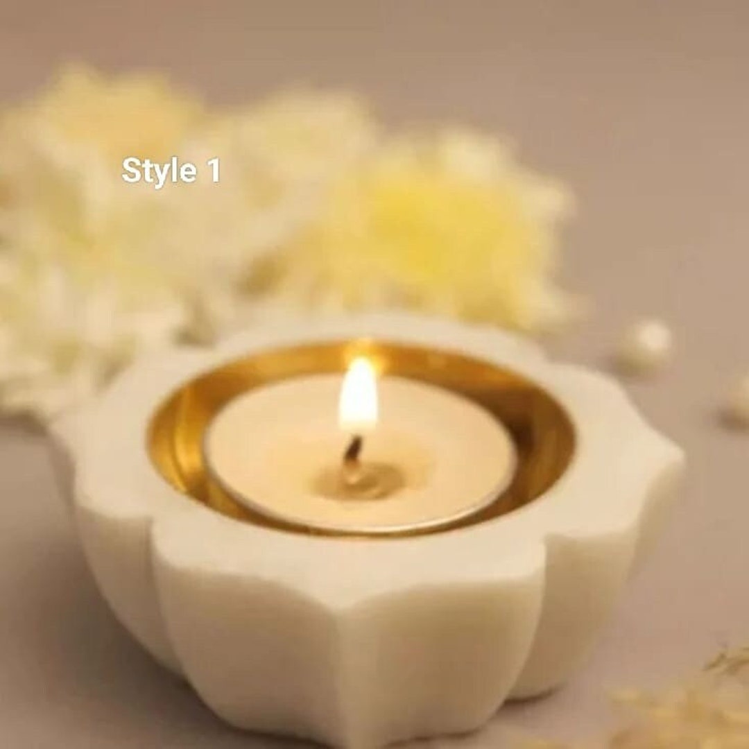Set of 5 Customized White Marble Decor Diyas Marble Tea Light Candle ...