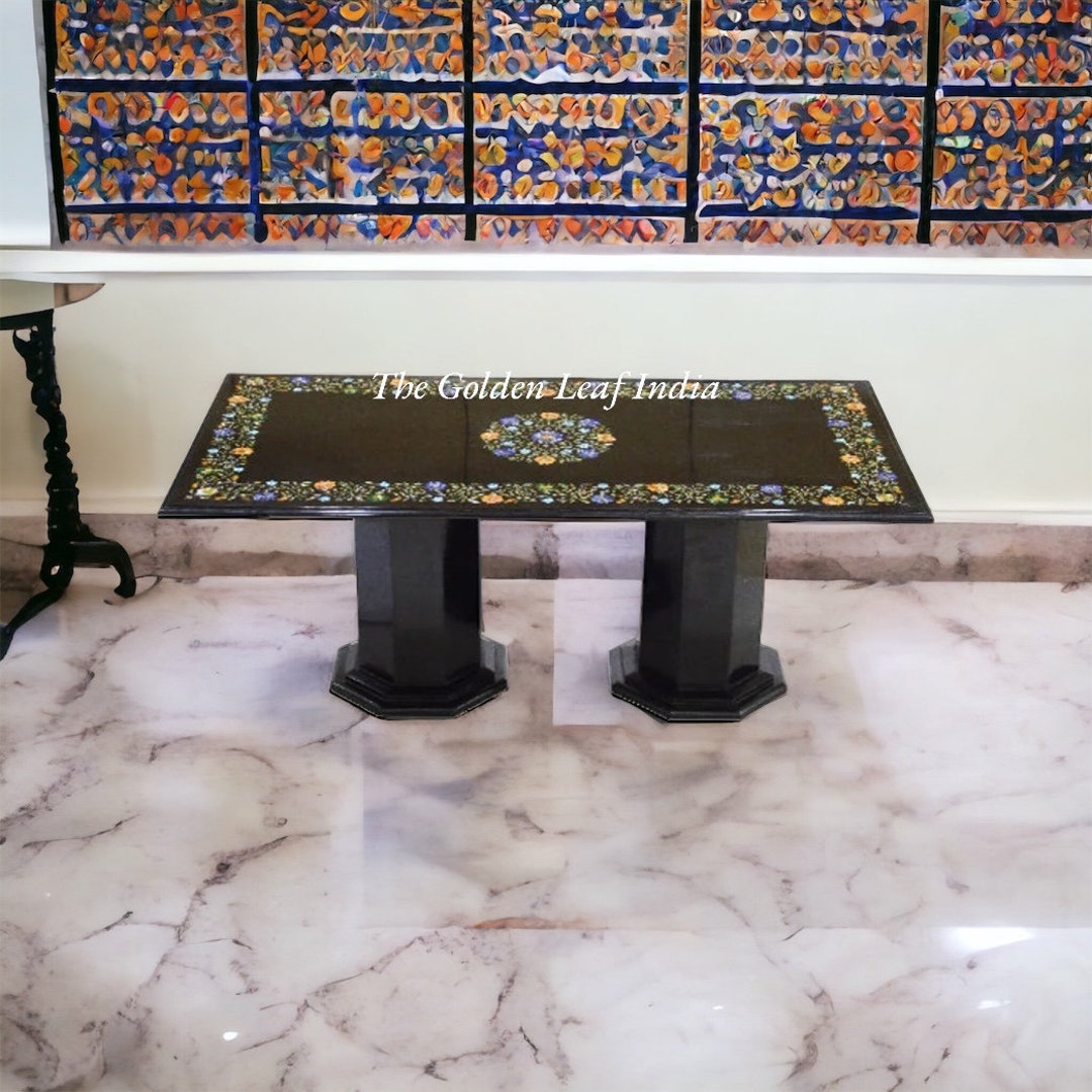 Customized Handmade Black Marble Rectangular Dining Table With Pietra ...