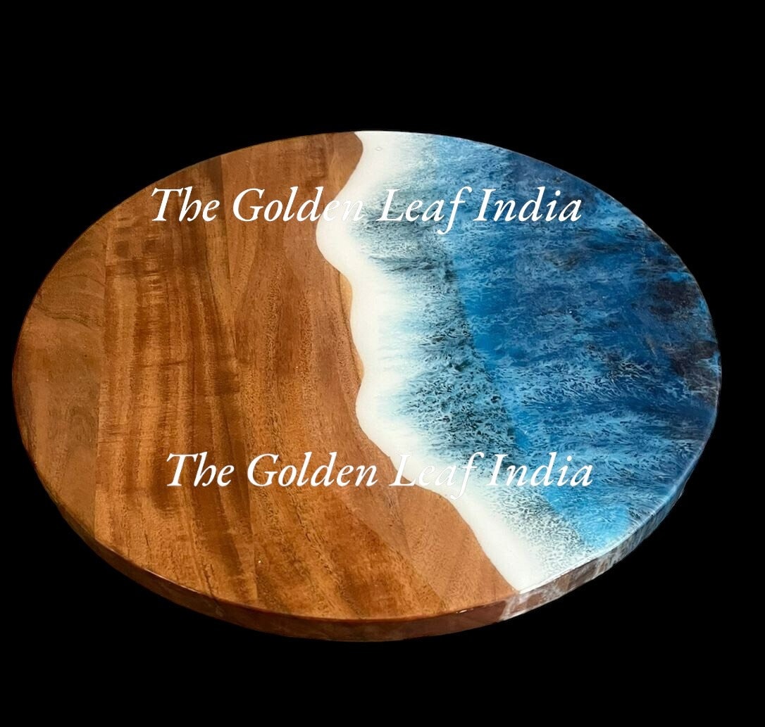 Round Ocean Waves Epoxy Table, Round Dining Table, Live Edges Epoxy ...