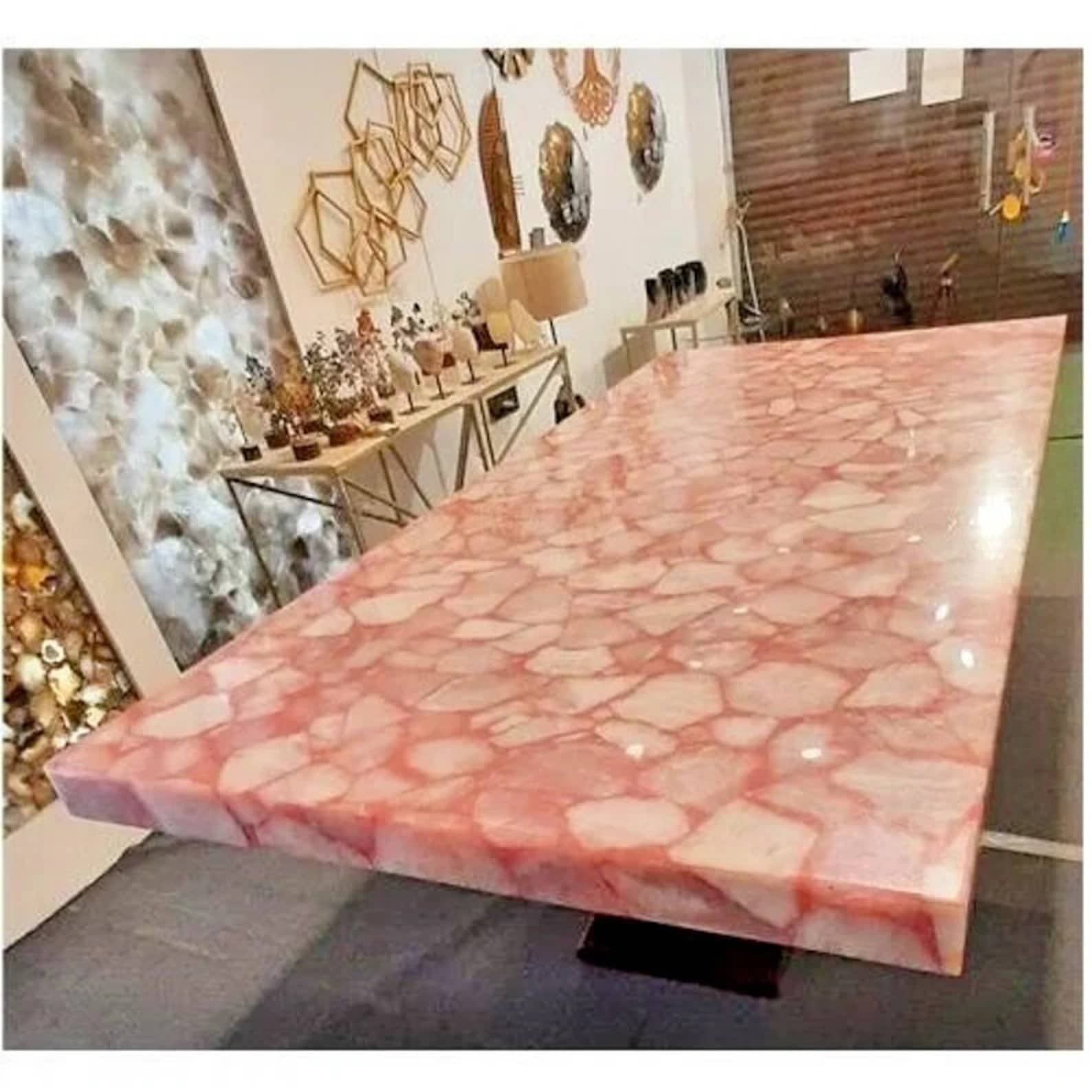 Customized Rose Quartz Kitchen Counter Rose Pink Agate Dining Table ...