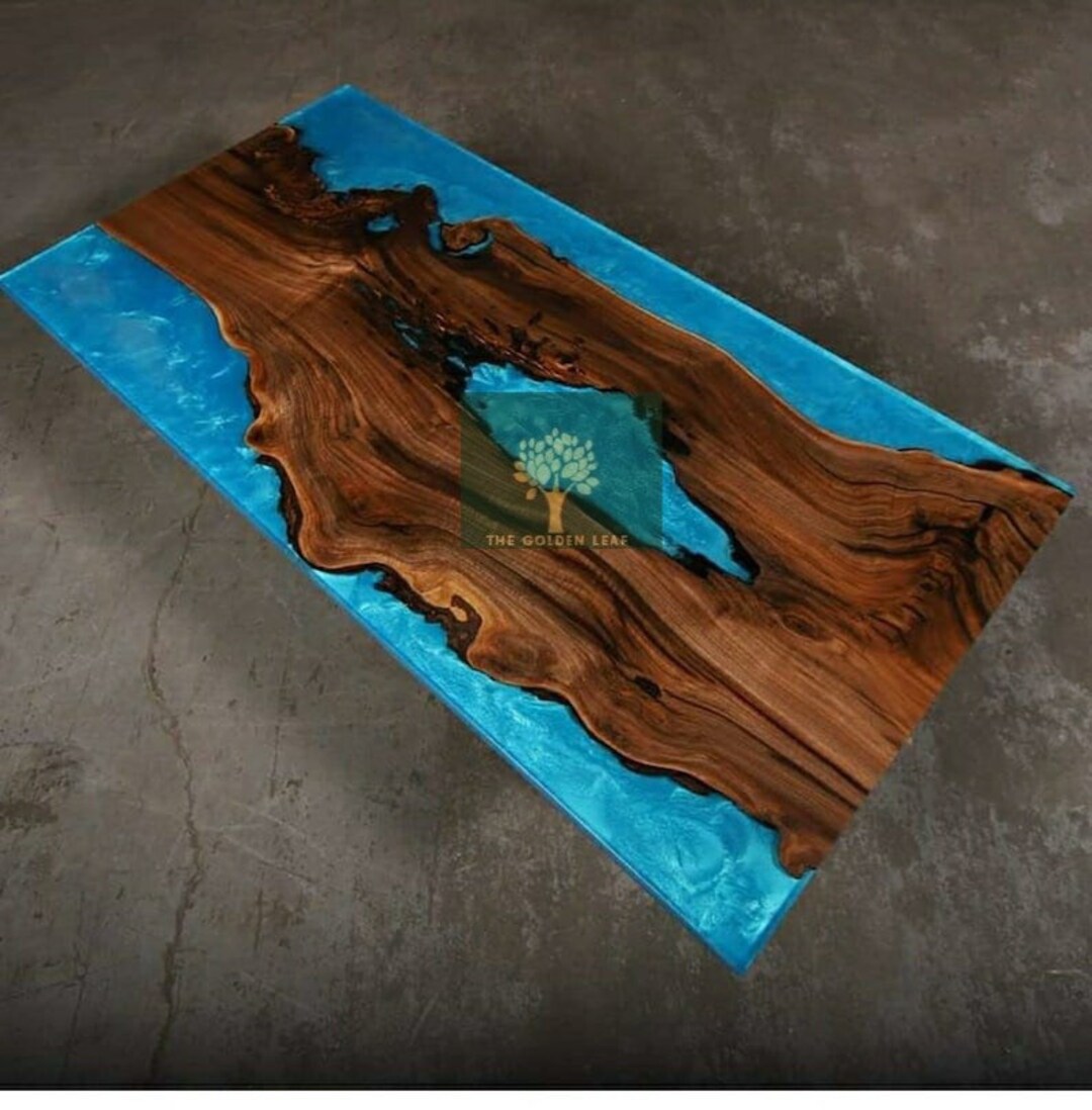 Natural Blue Epoxy Dinning Table Top, Center Table Epoxy Resin River ...
