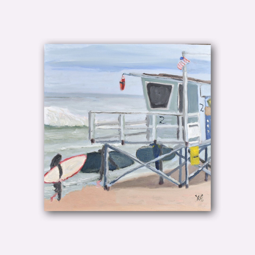 Wall Art, Coastal Vibes: Hand-painted Surfer Scene, Original Seascape ...