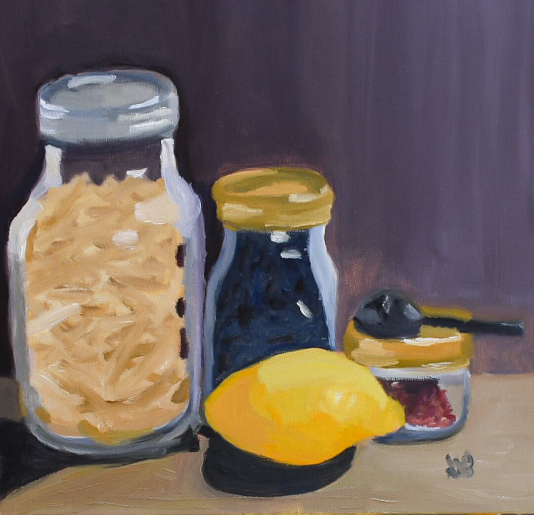 Original Oil Painting: Mason Jars and Lemon Still Life Art - Etsy