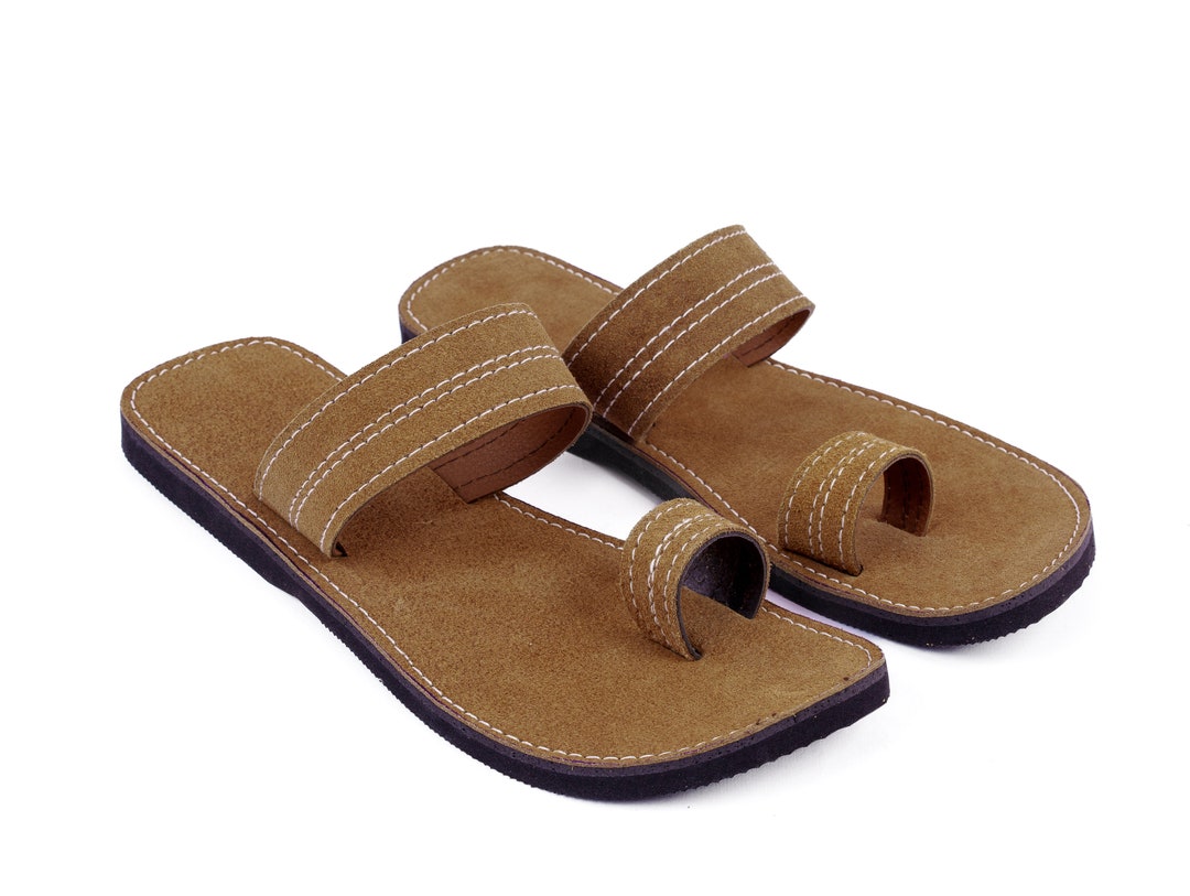Buy Handmade Jaipuri Ethnic Faux Leather Camel Brown Toe Slippers, Mens ...