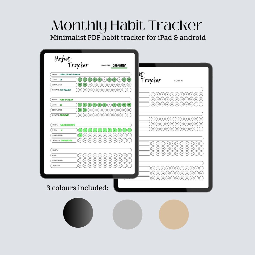 Monthly Habit Tracker, Progress Tracker, Undated Tracker, iPad Tracker ...