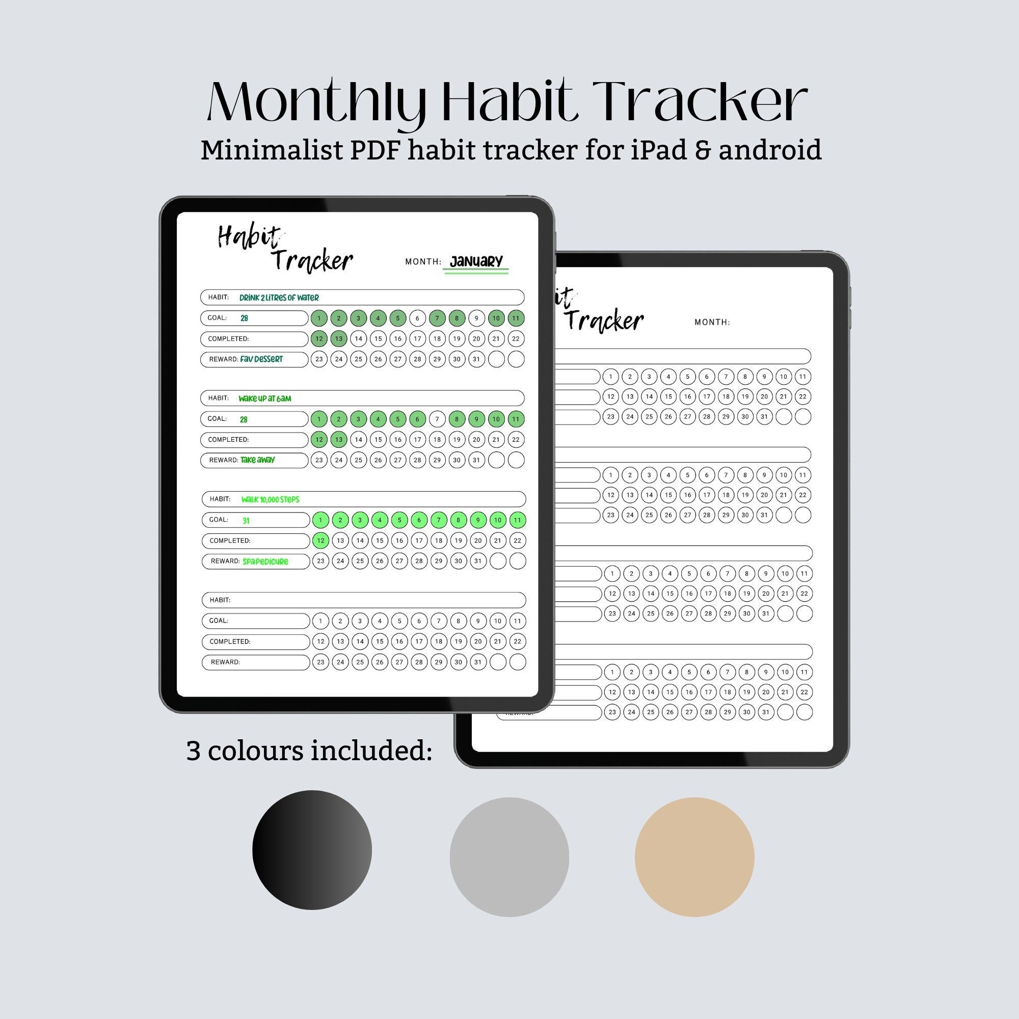 Monthly Habit Tracker, Progress Tracker, Undated Tracker, iPad Tracker ...