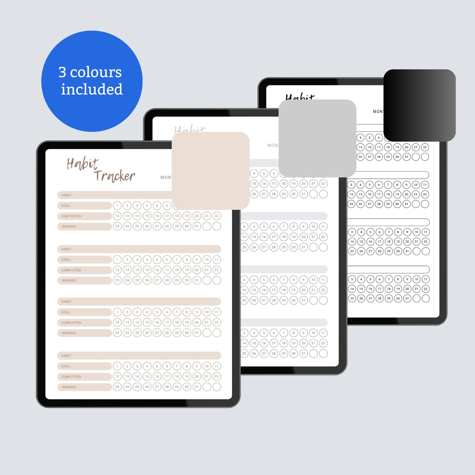 Monthly Habit Tracker, Progress Tracker, Undated Tracker, iPad Tracker ...