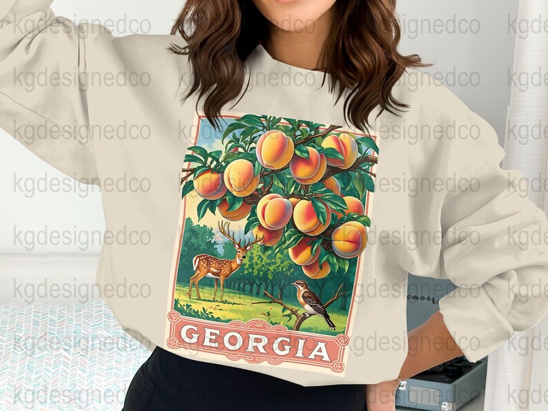 Georgia Peach Tree Deer Bird PNG, Southern Charm Design (digital ...