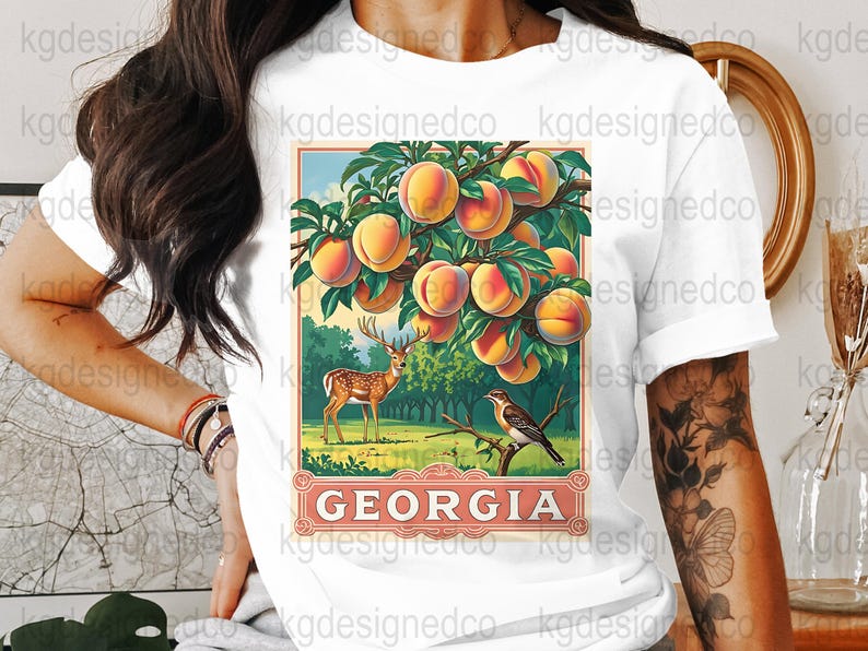 Georgia Peach Tree Deer Bird PNG, Southern Charm Design (digital ...