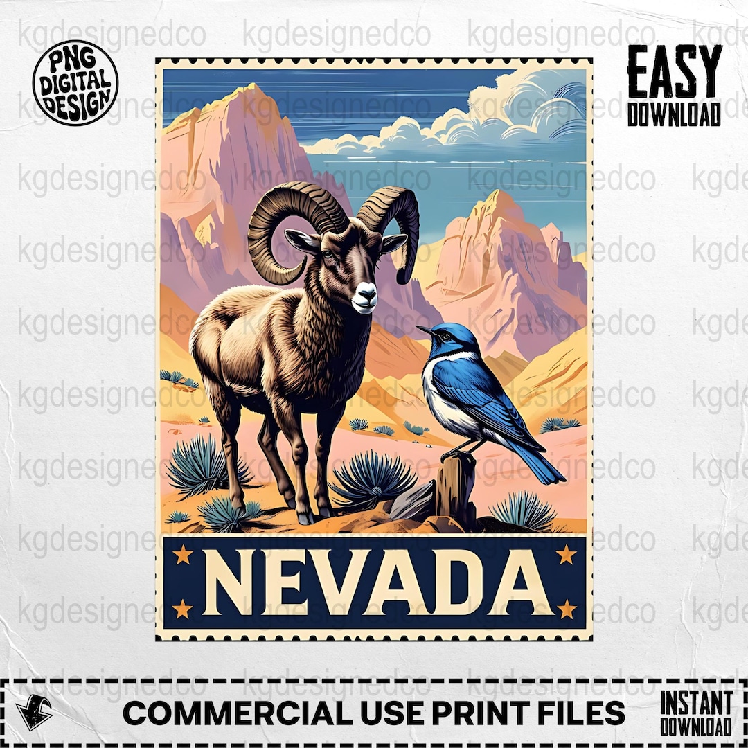 Nevada Stamp PNG, Bighorn Sheep & Bluebird (digital Download) - Etsy