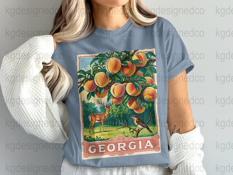Georgia Peach Tree Deer Bird PNG, Southern Charm Design (digital ...