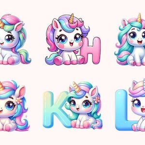 Cute Unicorn Alphabet Letters Clipart, Unicorn Birthday PNG, Doodle ...