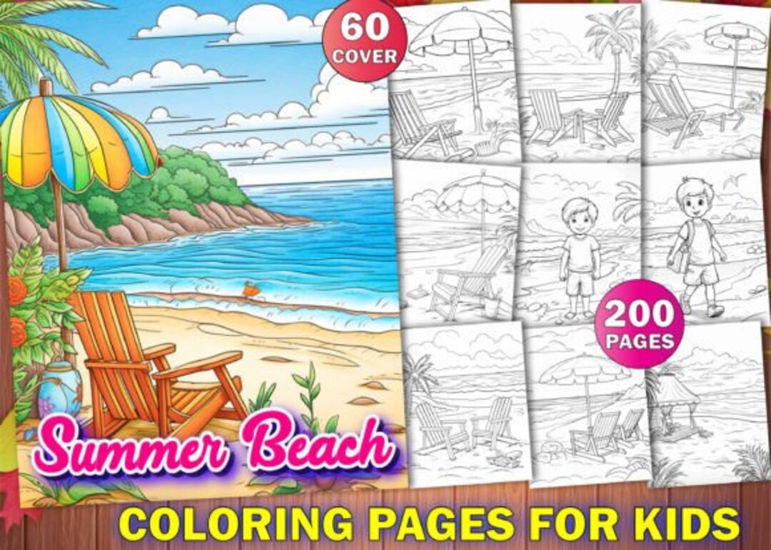 200 Summer Beach Coloring Pages for Kids, Summer Activity Book, Summer ...
