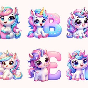Cute Unicorn Alphabet Letters Clipart, Unicorn Birthday PNG, Doodle ...