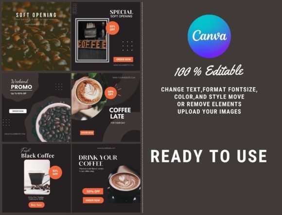 Coffee Shop Instagram Template Canva, Cafe Style Social Media Design ...